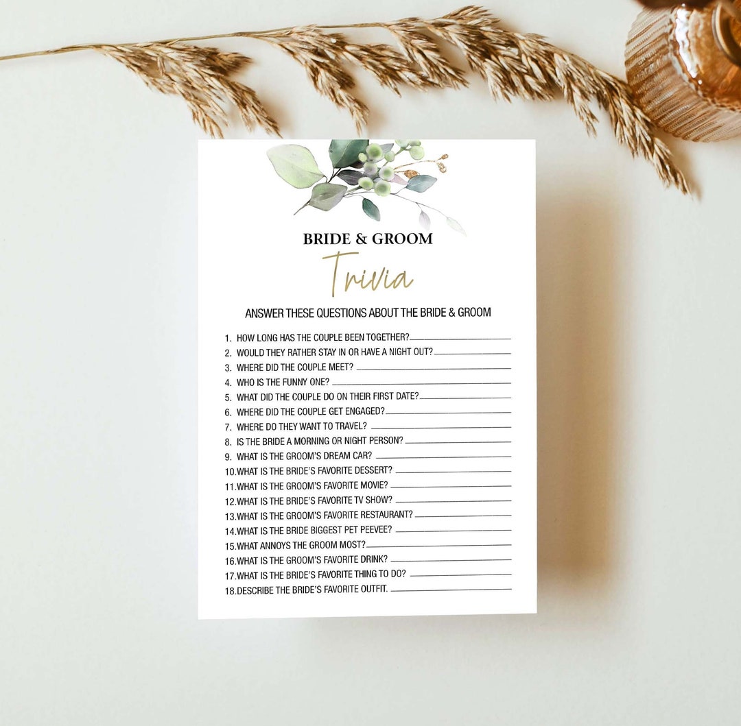 Bride and Groom Trivia Game Printable Bridal Shower Games Questions ...