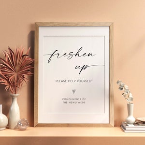 Freshen up Sign Minimalist Wedding Bathroom Sign Simple Bathroom Basket ...