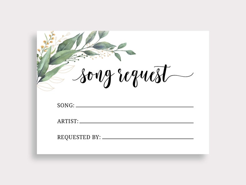 Song Request Card Printable Dance Request Card Wedding Song - Etsy