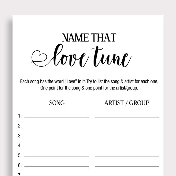 Bridal Shower Name That Tune - Etsy