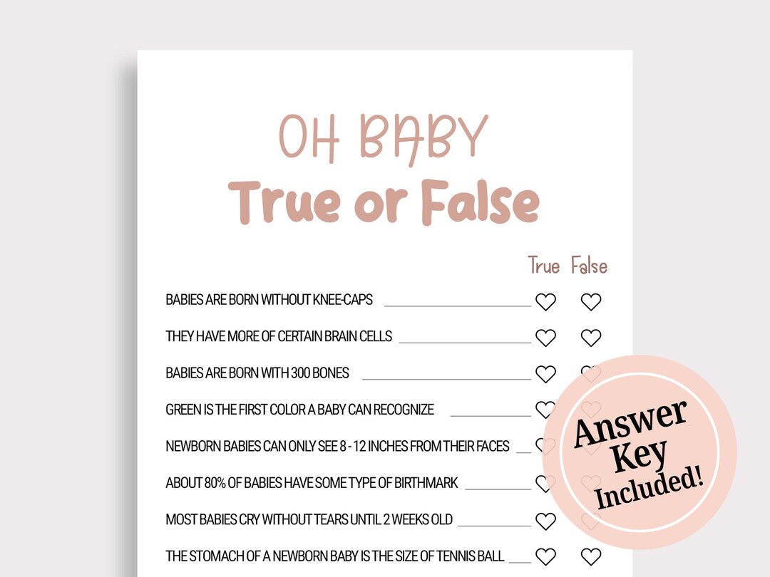 Baby Shower True or False Game Oh Baby True or False Game Pink Baby ...