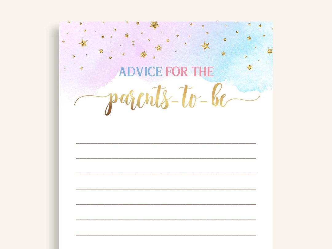 Advice for the Parents to Be Card Gender Reveal Baby Shower Games Baby ...