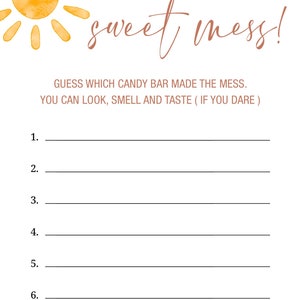 Guess the Sweet Mess Game Dirty Diaper Game Candy Bar Game Sun Baby ...