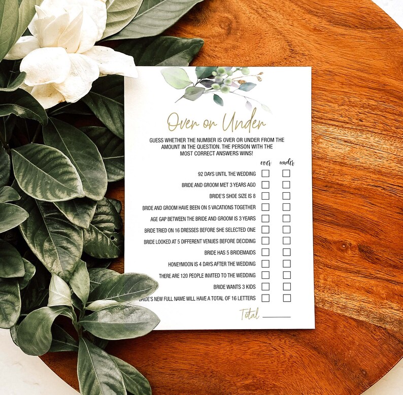 Over or Under Bridal Shower Game Over or Under Bridal Trivia Game ...