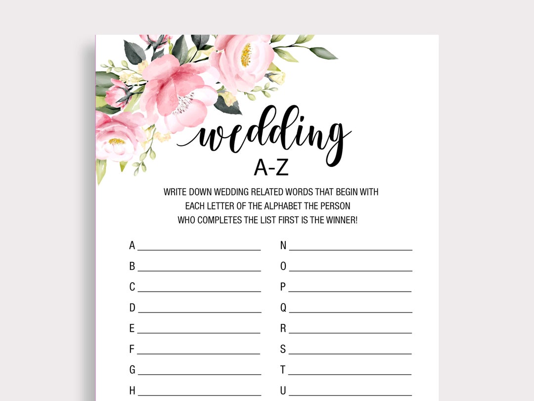 Pink Floral Bridal Shower ABC Game, Wedding A to Z, Bridal Alphabet ...