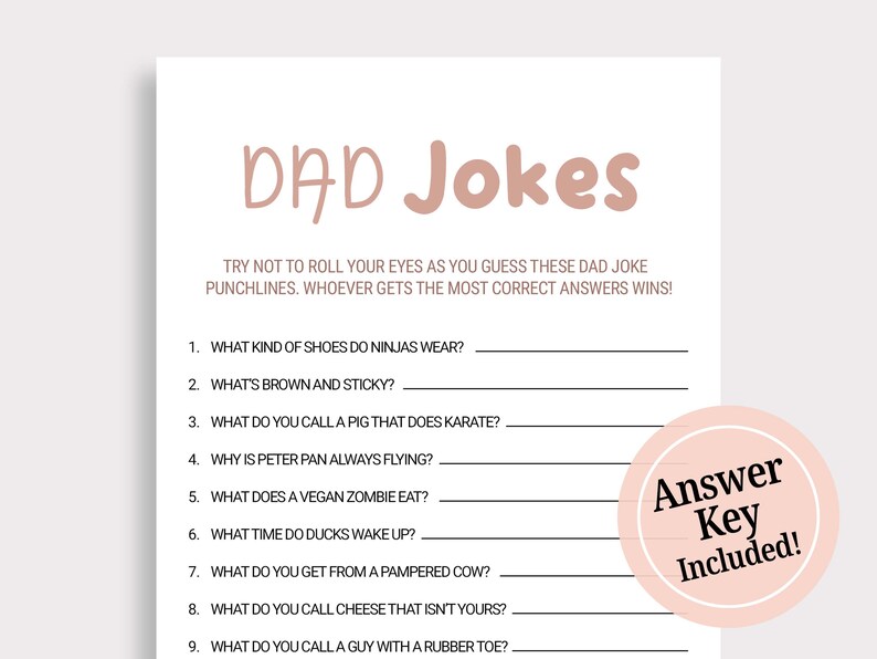 Dad Jokes Baby Shower Game Printable Dad Jokes Game Trivia - Etsy Hong Kong