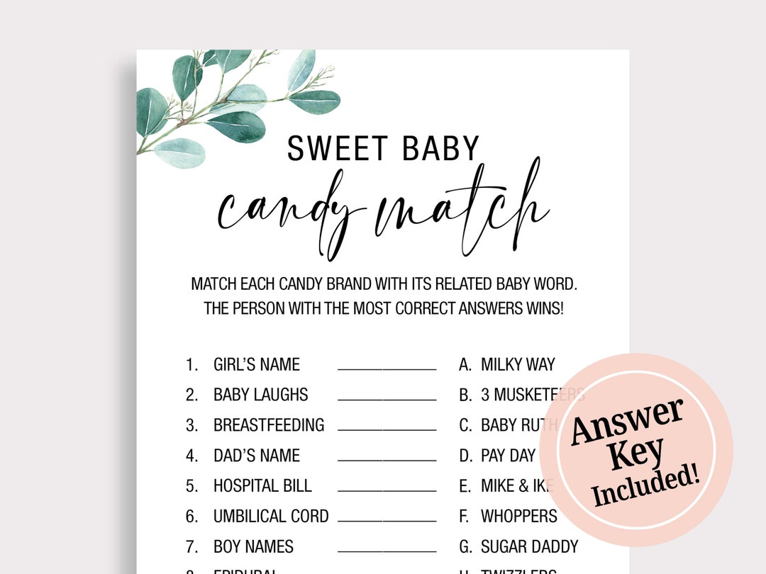 Candy Match Game Sweet Baby Candy Match Eucalyptus Baby Shower Games ...