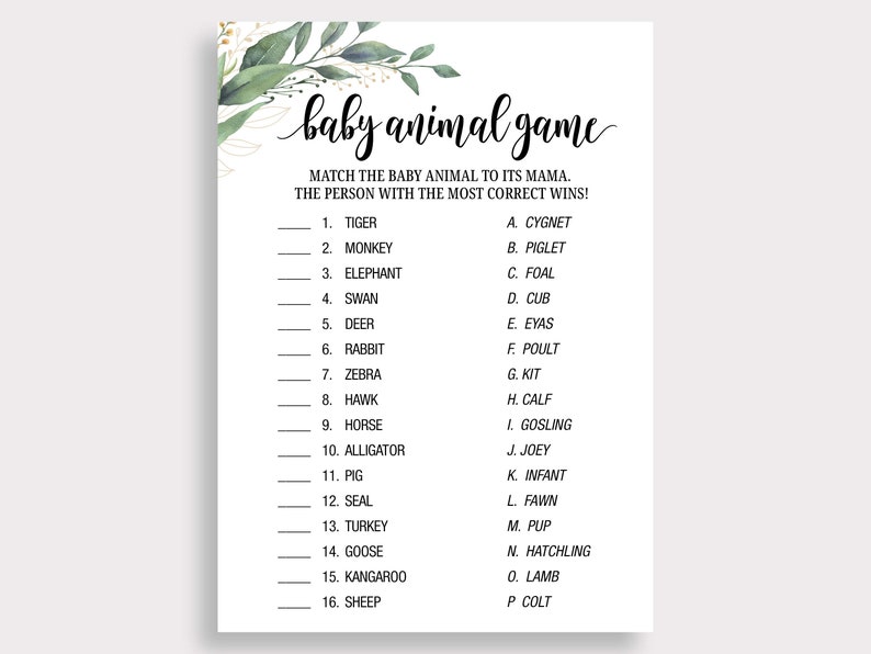 Baby Animal Game Baby Shower Guessing Baby Animals Cards - Etsy