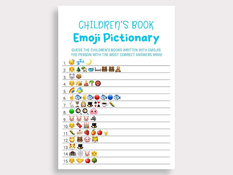 Children's Book Emoji Pictionary Blue Emoji Game Printable - Etsy