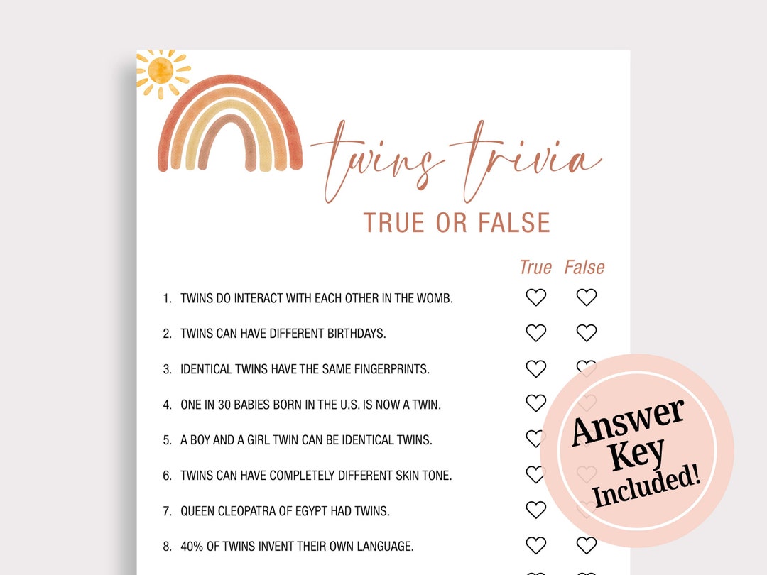 Twins Trivia Game Twins True or False Game Gender Neutral Baby Shower ...