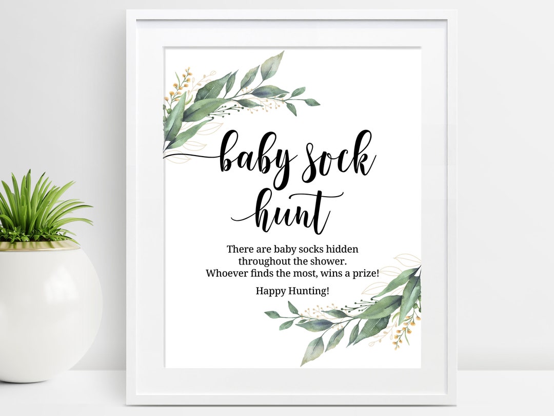 Baby Socks Hunt Sign, Sock Hunting Game, Find the Socks Game, Greenery ...