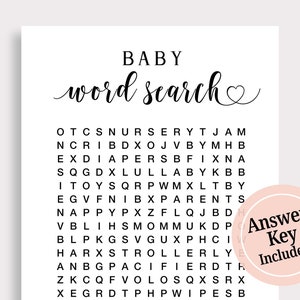 Baby Word Search Game Minimalist Baby Shower Games Fun Baby Shower Game ...