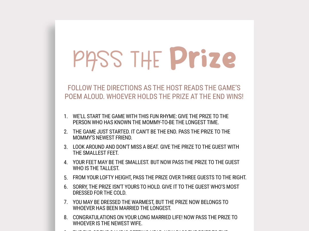 Baby Shower Pass the Prize Game Rhyme Game Blush Baby Shower Game Pass ...