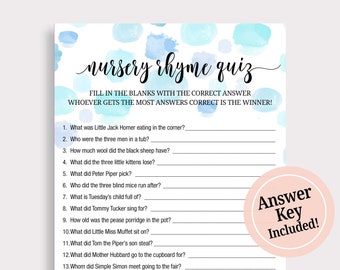 Baby Shower Game Nursery Rhyme Quiz in Blue Moon and Stars Theme 10 20 ...