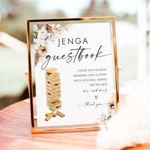 Wedding Jenga Game Sign Boho Jenga Guestbook Sign Jenga Piece With Well ...