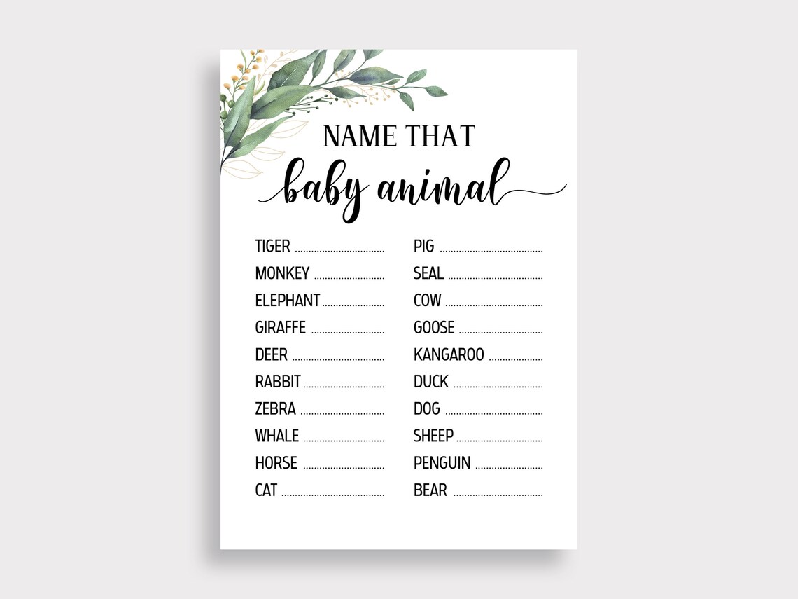 Baby Animal Game Baby Shower Guess Baby Animals Cards Animal | Etsy