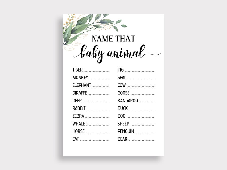 Baby Animal Game Baby Shower Guess Baby Animals Cards Animal | Etsy