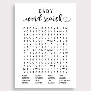 Baby Word Search Game Minimalist Baby Shower Games Fun Baby Shower Game ...