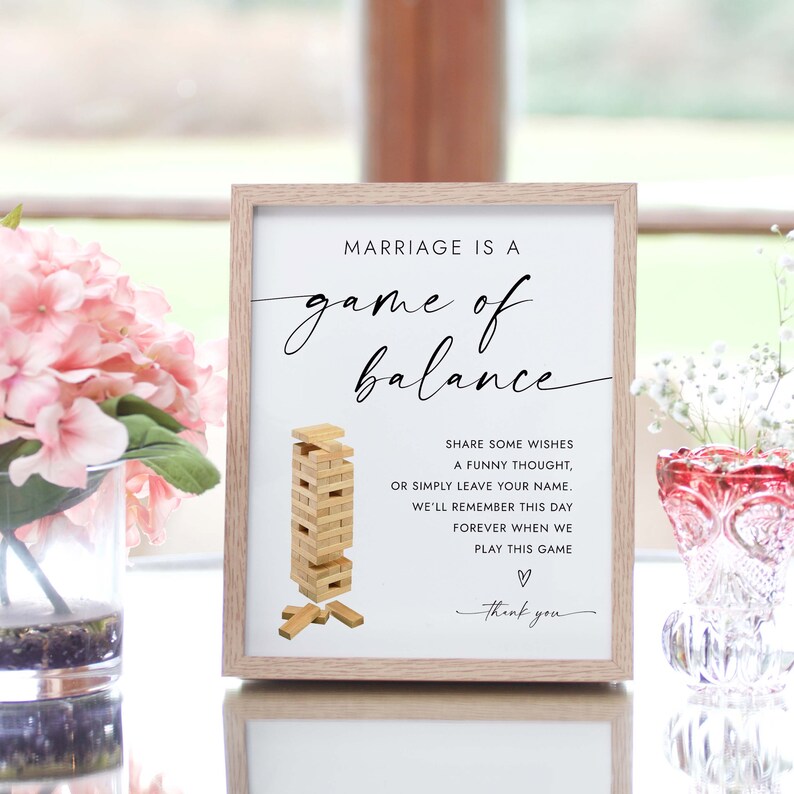 Marriage is a Game of Balance Jenga Game Sign Modern Wedding Jenga Sign ...