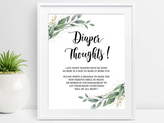 Baby Shower Diaper Thoughts Sign Late Night Diapers Greenery - Etsy