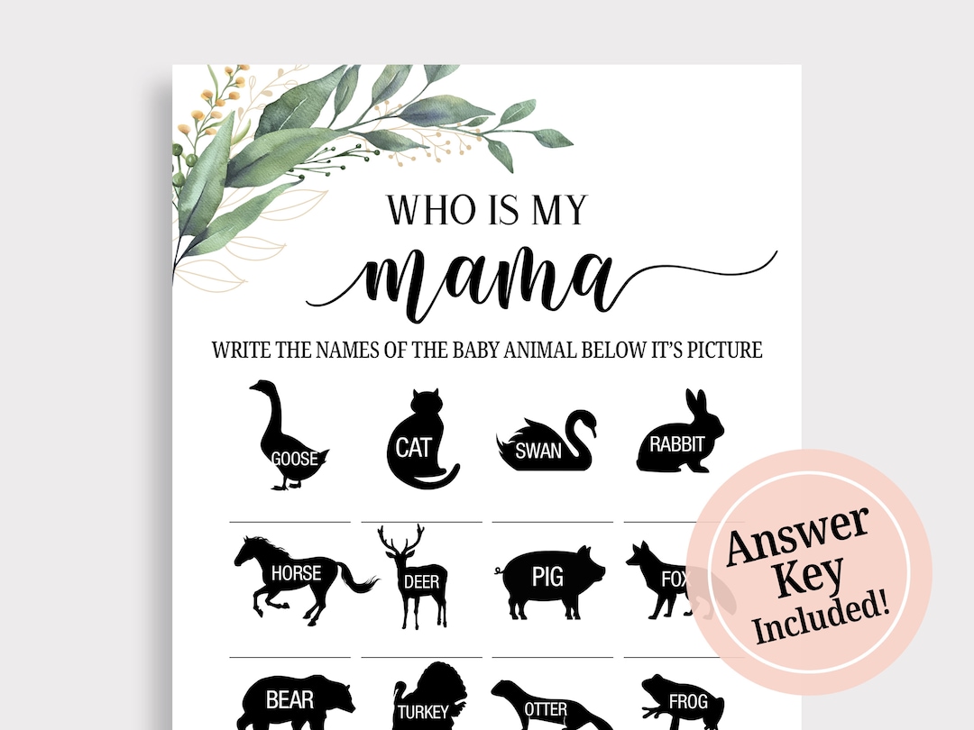 Who is My Mama Baby Game, Printable Baby Shower Games, Baby Animals ...