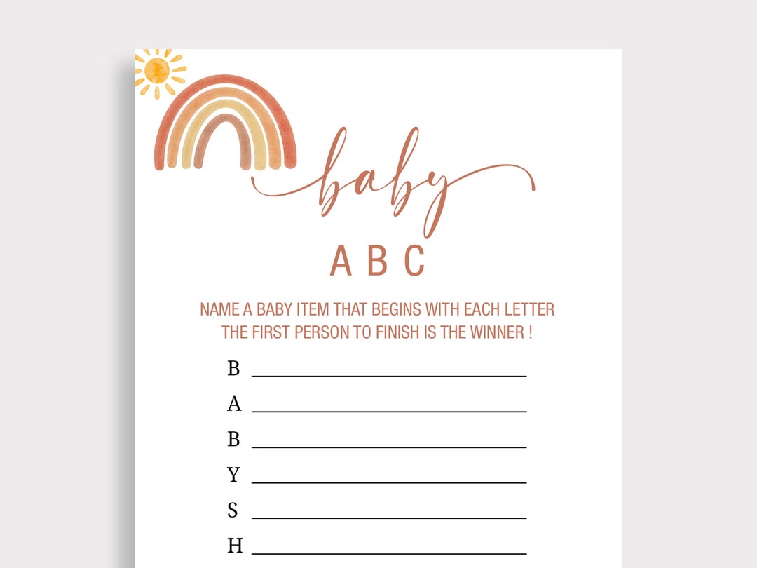 Baby Shower Alphabet Game Baby ABC Game Rainbow Baby Shower Game Boho ...