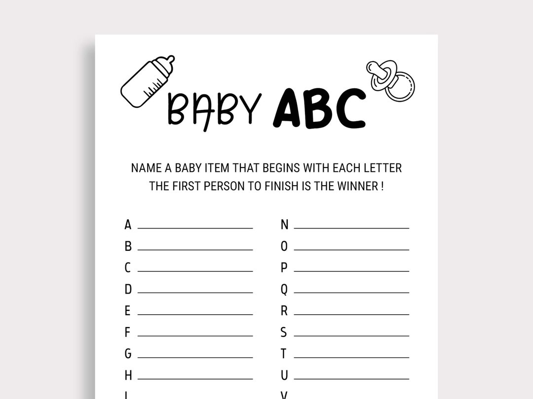 Baby ABC Game Baby Shower Alphabet Game A to Z Item Name Simple Baby ...