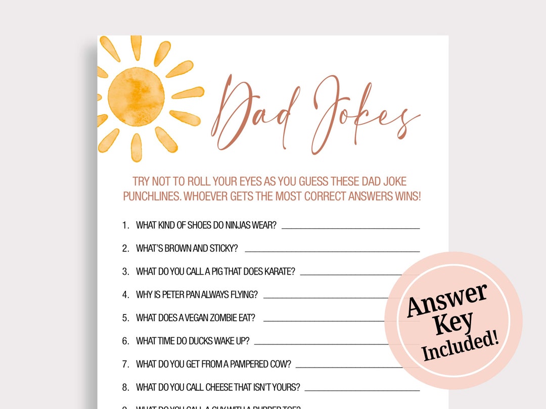 Dad Jokes Game Funny Baby Shower Game Dad Joke Trivia Game Sunshine ...