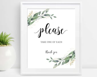 Printable Please Take One Sign Green Wreath Wedding Sign - Etsy