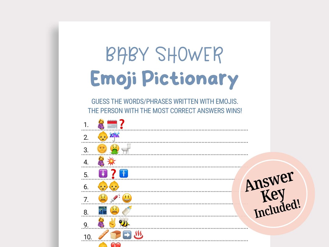 Baby Shower Emoji Picture Game Blue Emoji Pictionary Game Funny Baby ...