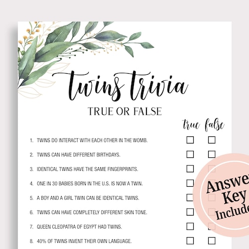 Twin Trivia True or False Baby Shower Games Baby Trivia - Etsy