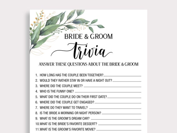 Bride Groom Trivia Game Who Knows the Couple Best Printable | Etsy