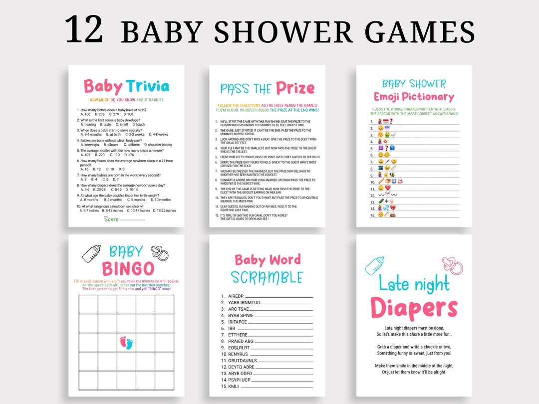 Pink and Blue Baby Shower Game Bundle Pink Baby Shower Games Blue Baby ...