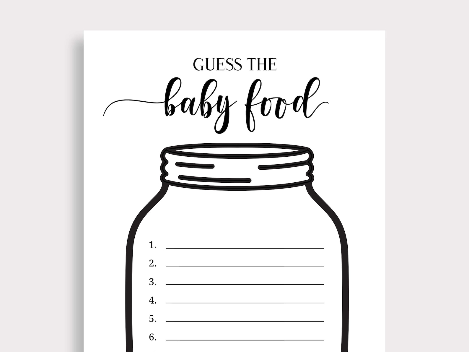 Baby Shower Food Game Guess the Baby Food Game Minimalist Baby Shower ...