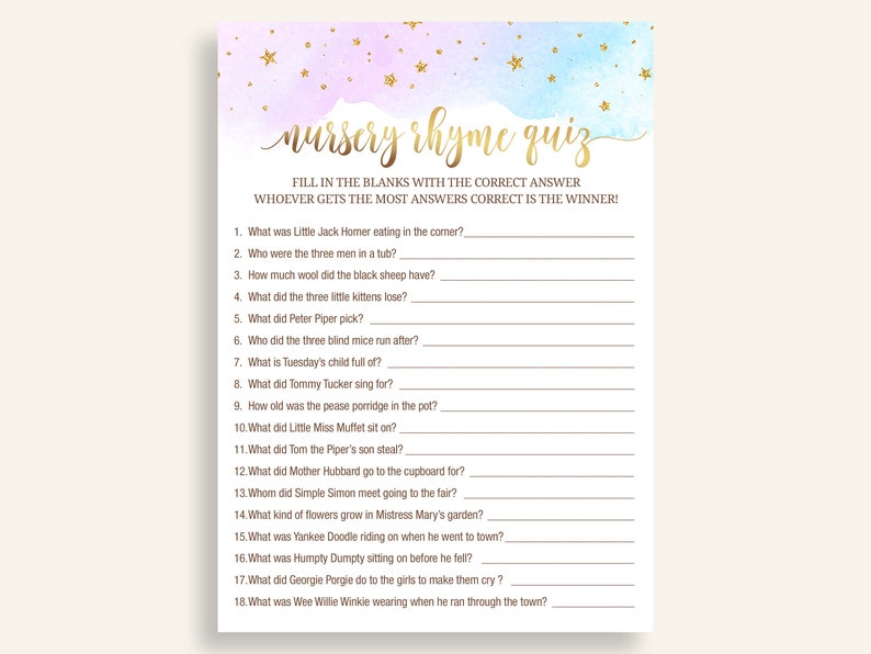 Nursery Rhyme Game Gender Reveal Baby Shower Game Nursery - Etsy