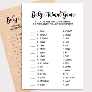 Baby Animal Game Rustic Baby Shower Games Printable Match Baby Animal ...