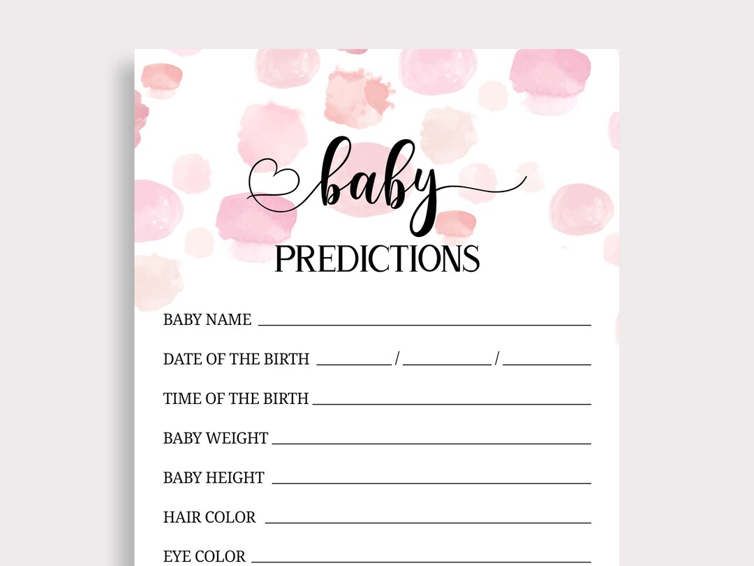 Baby Predictions Card Guess Baby's Birth Date Pink Baby Shower Games ...