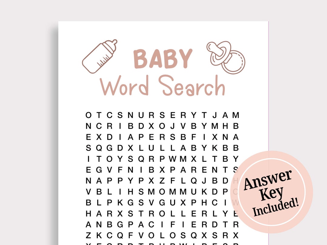 Baby Word Search Game Girl Baby Shower Games Pink Baby Shower Game Word ...