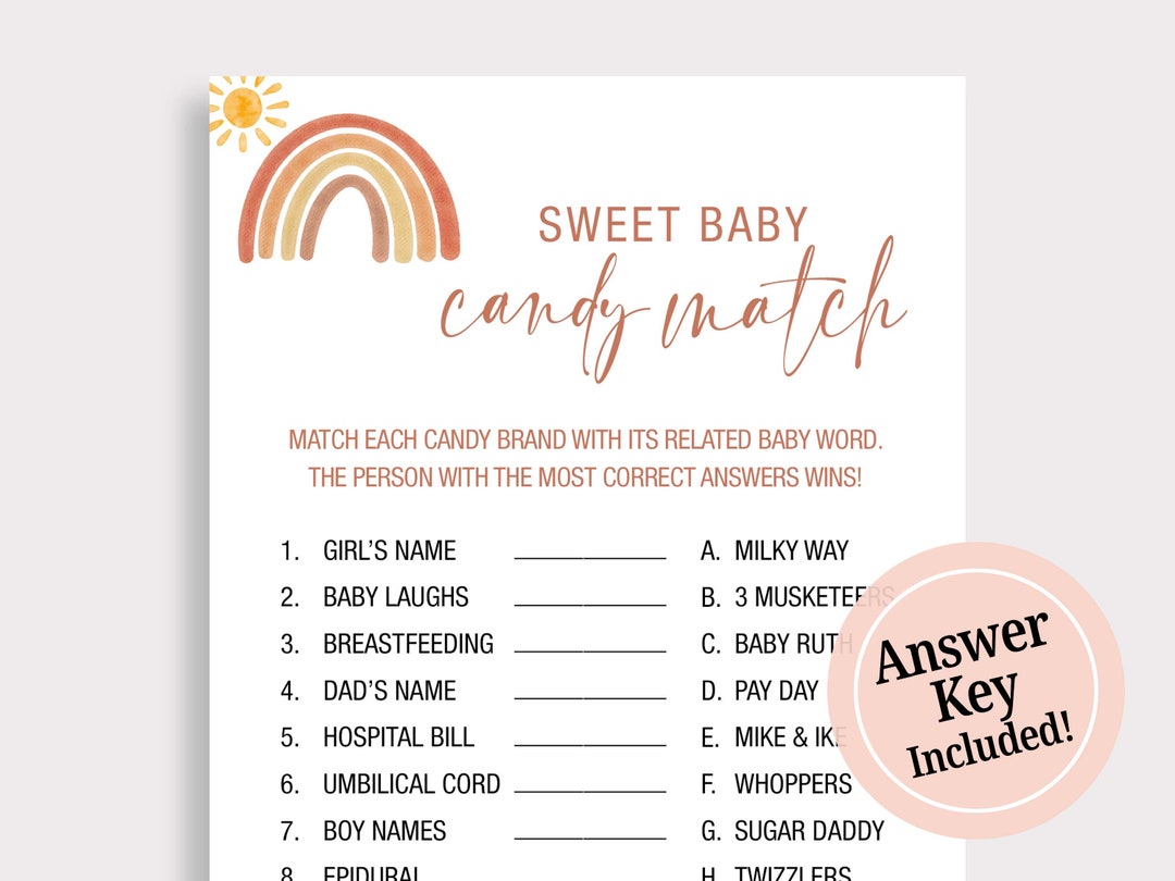 Sweet Baby Candy Match Game Rainbow Baby Shower Candy Game Printable ...