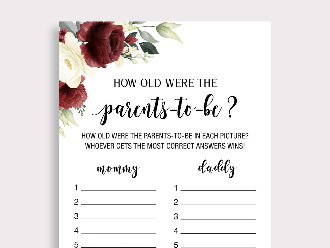 How Old Were the Parents to Be Baby Shower Game, How Old Were They ...