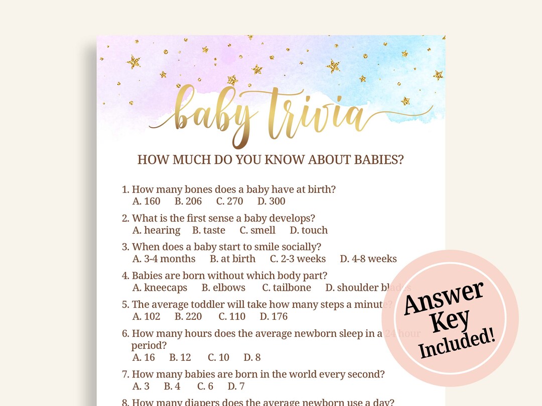 Baby Trivia Game Baby Shower Trivia Game Gender Reveal Baby Shower ...