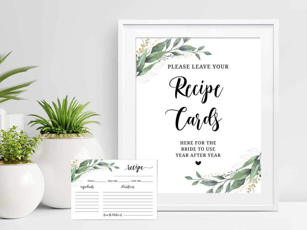 Recipe Cards and Sign Bridal Shower Printable Leave Your Recipe Cards ...