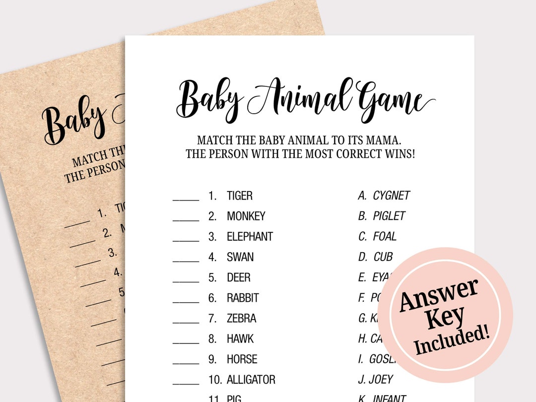 Baby Animal Game Rustic Baby Shower Games Printable Match Baby Animal ...