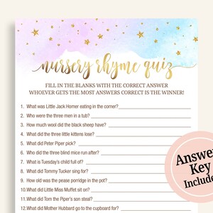 Nursery Rhyme Game Gender Reveal Baby Shower Game Nursery Rhyme Quiz ...