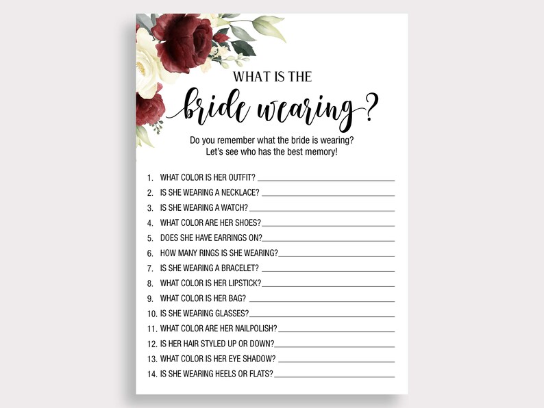 What is the Bride Wearing Game, the Bride Wore, Bridal Shower Printable ...