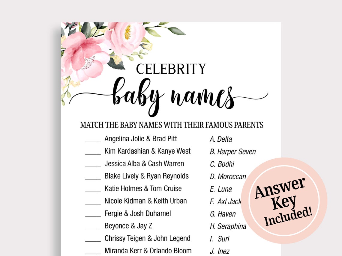 Celebrity Baby Name Game Celebrity Baby Shower Game Guess - Etsy