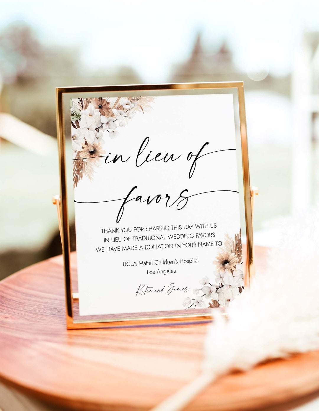 In Lieu of Favors Sign Charity Donation Sign Wedding Donation Sign Boho ...