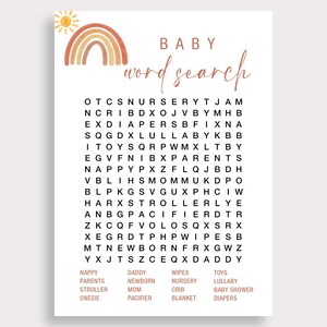 Baby Word Search Game Rainbow Baby Shower Game Sun Baby Shower Game ...