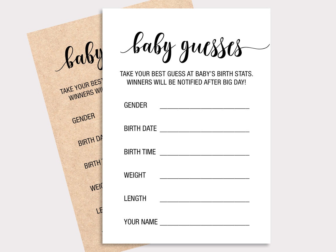 Baby Guesses Cards Printable Baby Guesses Game Card Kraft - Etsy