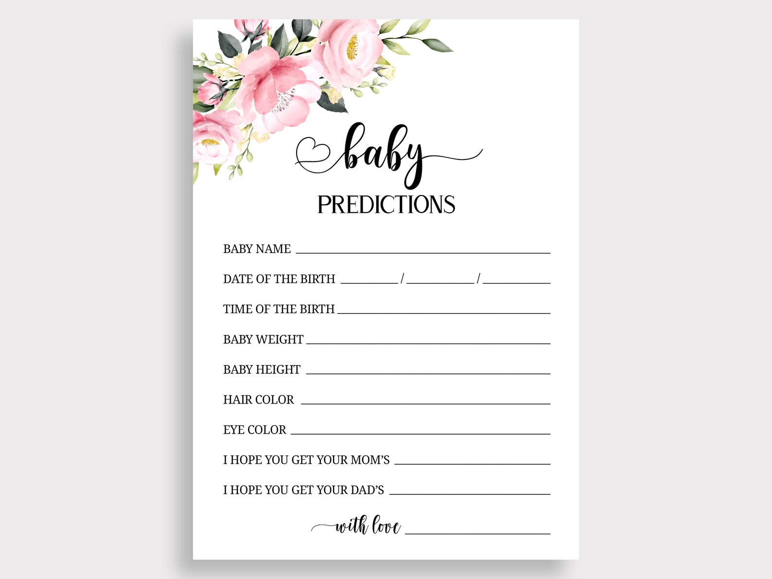 Baby Predictions Card Guess the Baby's Name Date of Birth | Etsy
